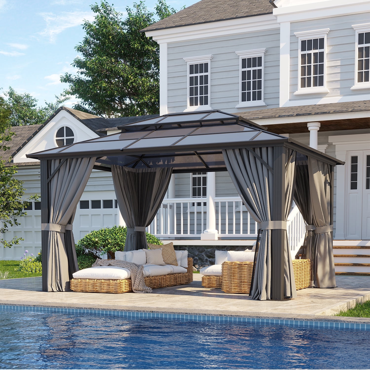 Clouddwell 10'x12' Hardtop Gazebo - Polycarbonate Double Roof with ...