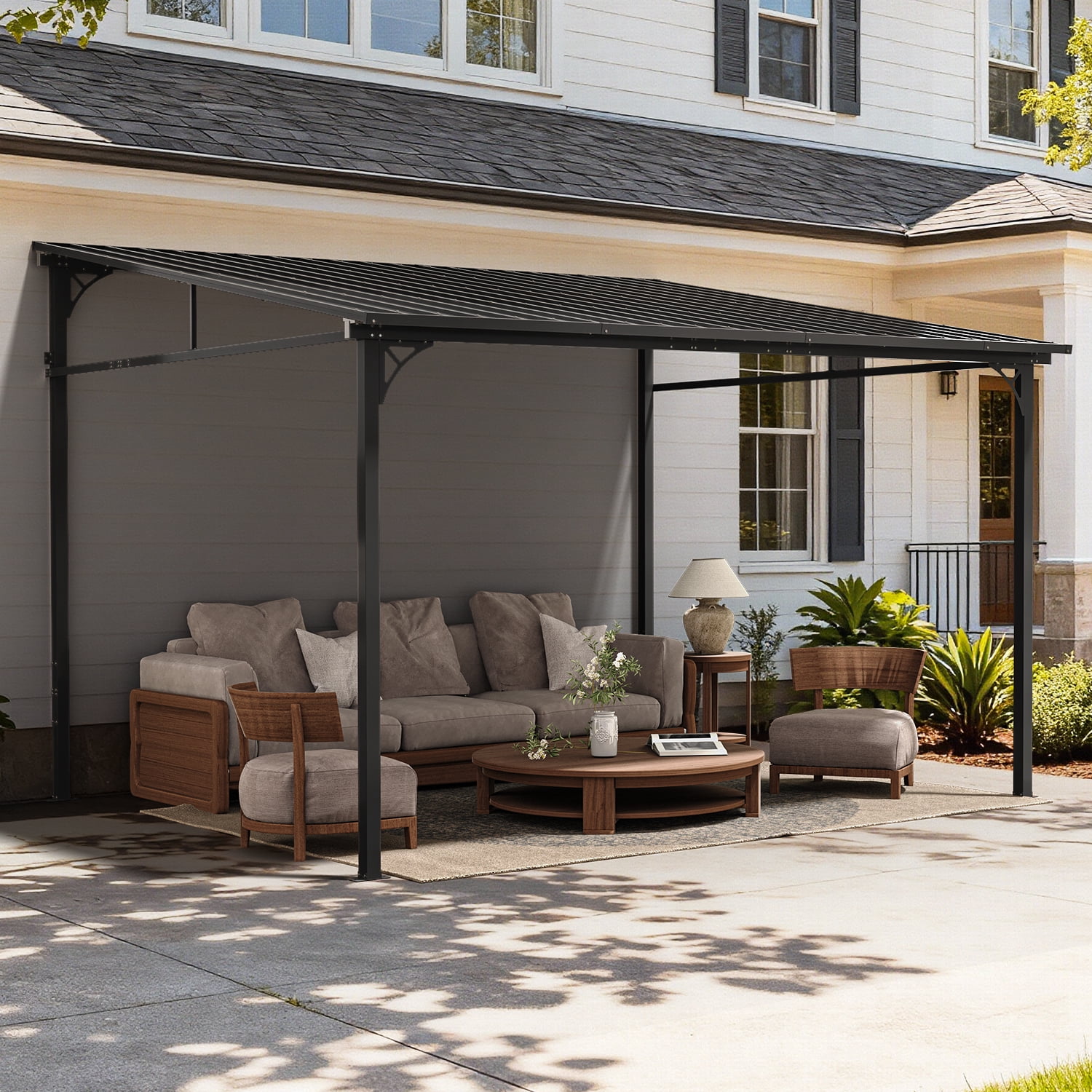 Clouddwell 10x12 FT Black Aluminum Hardtop Canopy, Wall-Attached ...