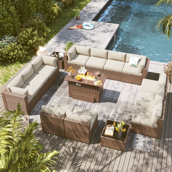 Clouddwell 15 Piece Outdoor Patio Furniture Set with 44" Fire Pit Table ...
