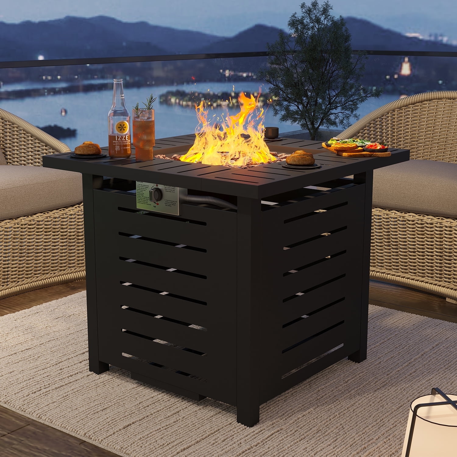 Clouddwell 28" Square 50,000 BTU Metal Fire Table with Lava Rocks ...