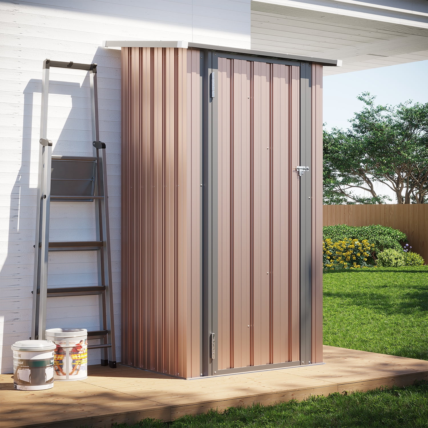 Clouddwell 3x3 ft. Metal Outdoor Shed with Lockable Door, Brown Garden ...