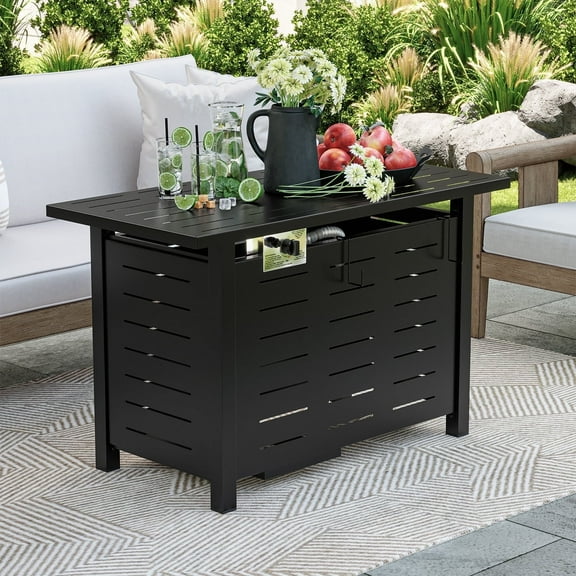 2-Piece Outdoor Propane Firepit Table Set w Tank Table, 36 in Square ...