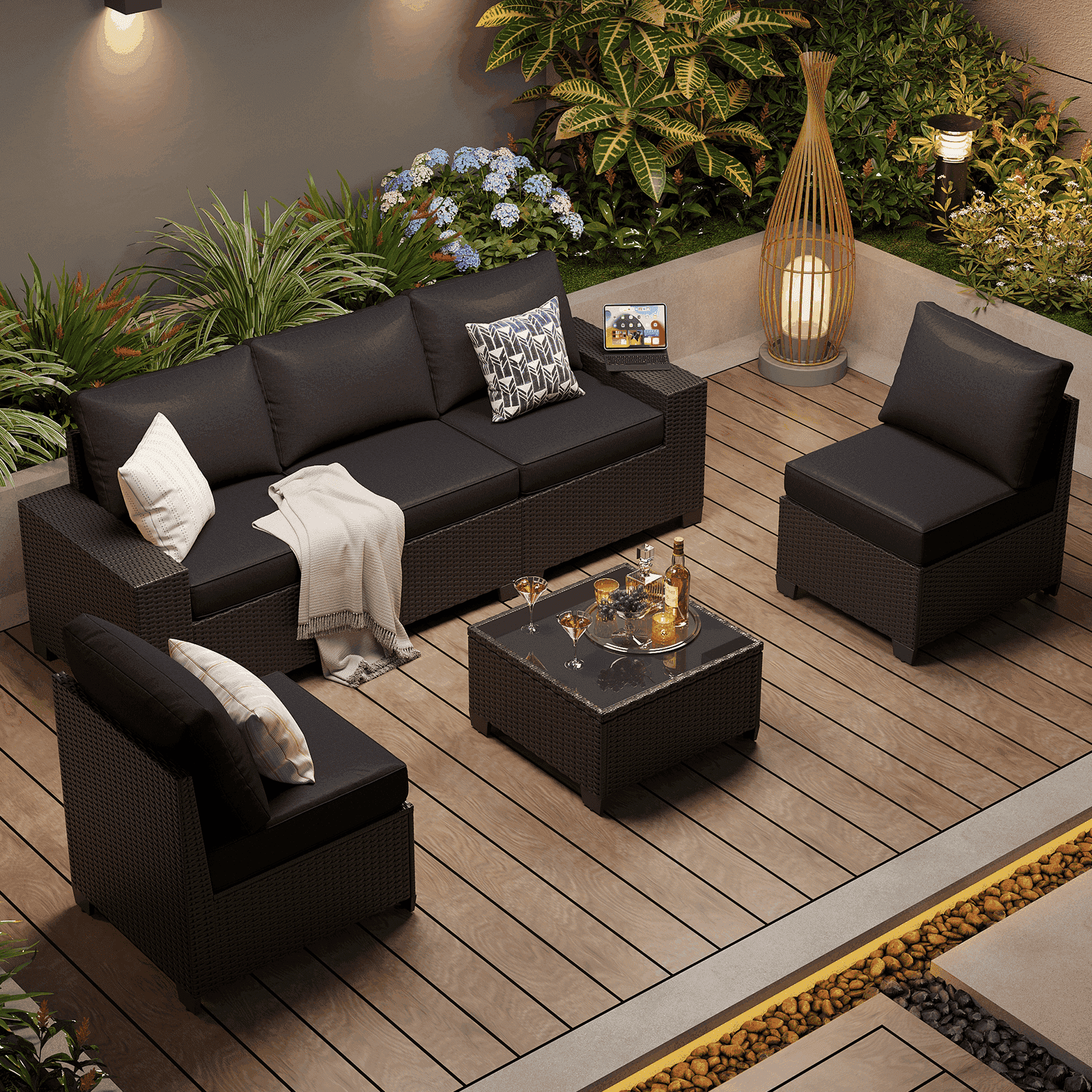 Clouddwell 6-Piece Outdoor Patio Set, 8-Inches Widen Armrest, All ...