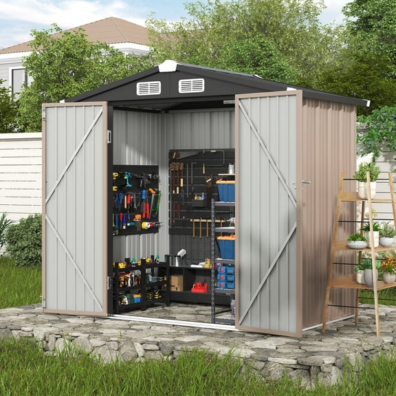 Outdoor Storage Shed 6 x 4 FT Outdoor Storage Shed with Rack Metal ...