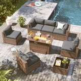 Clouddwell 8 Piece Outdoor Patio Furniture Set with 44" Fire Pit Table ...