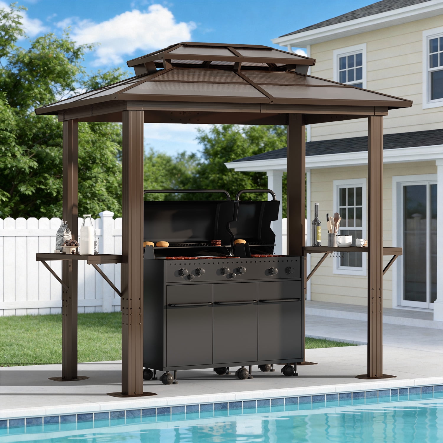 Clouddwell 8' x 5' Hardtop Grill Gazebo – Polycarbonate Double Roof ...