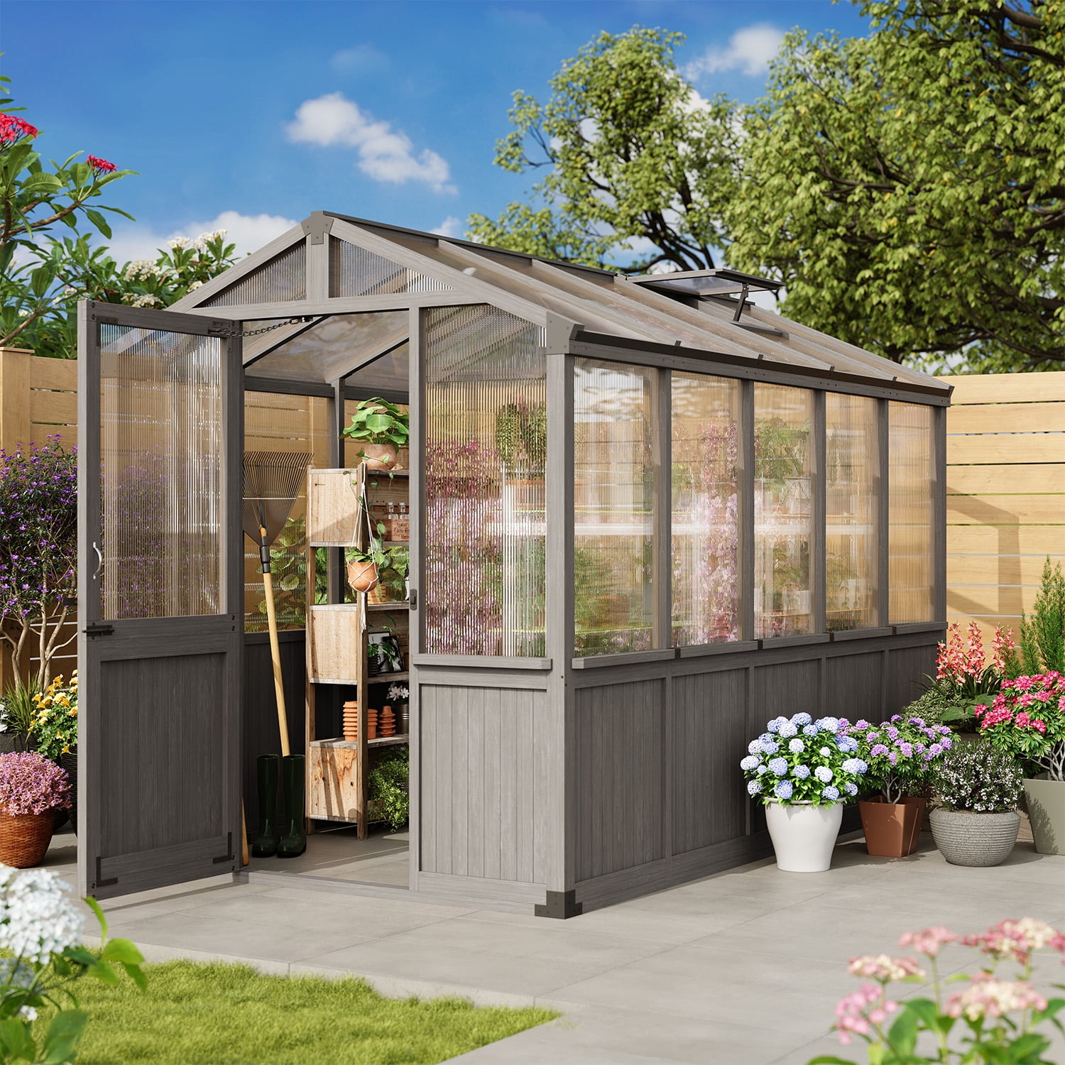 Clouddwell Large Outdoor Wooden Storage Shed, Polycarbonate Panels with ...