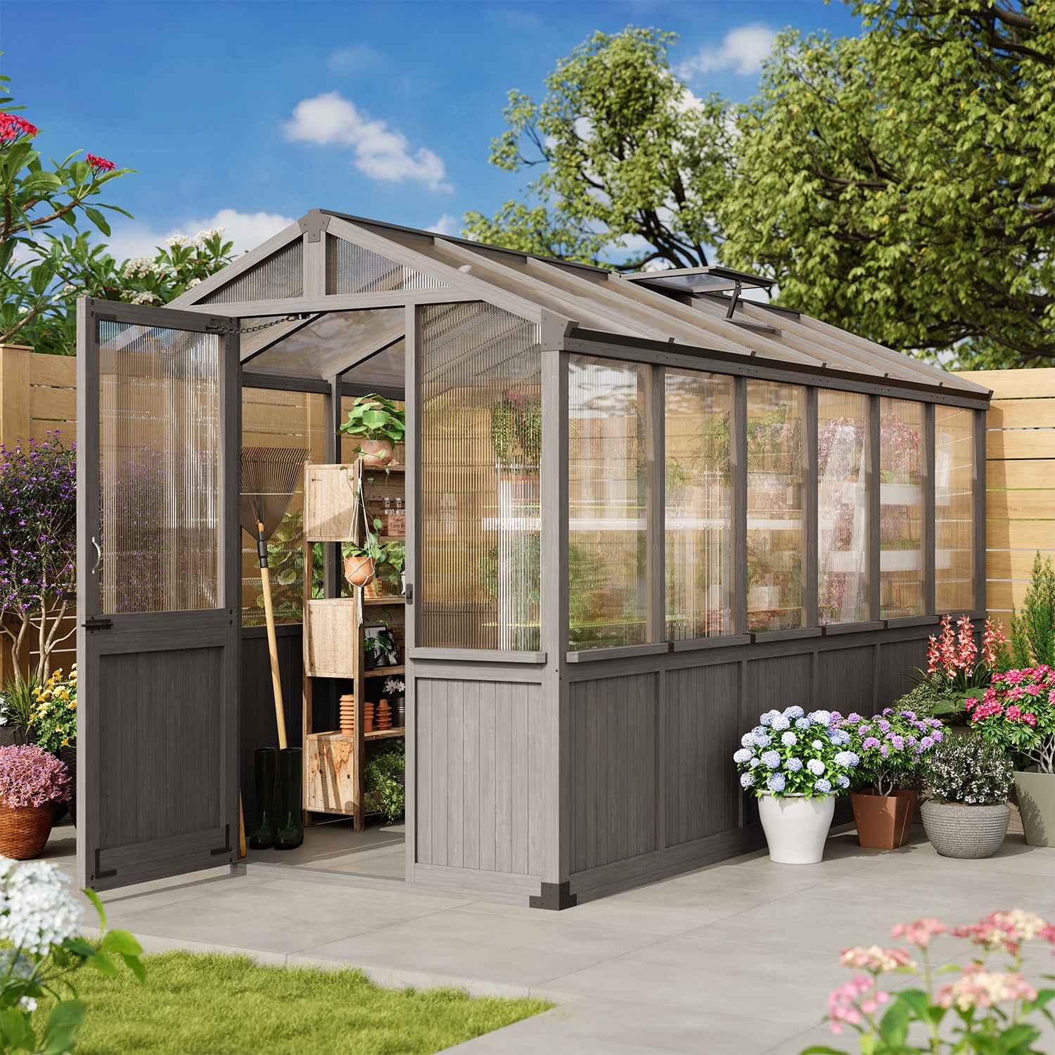 Clouddwell Large Outdoor Wooden Storage Shed, Polycarbonate Panels with ...