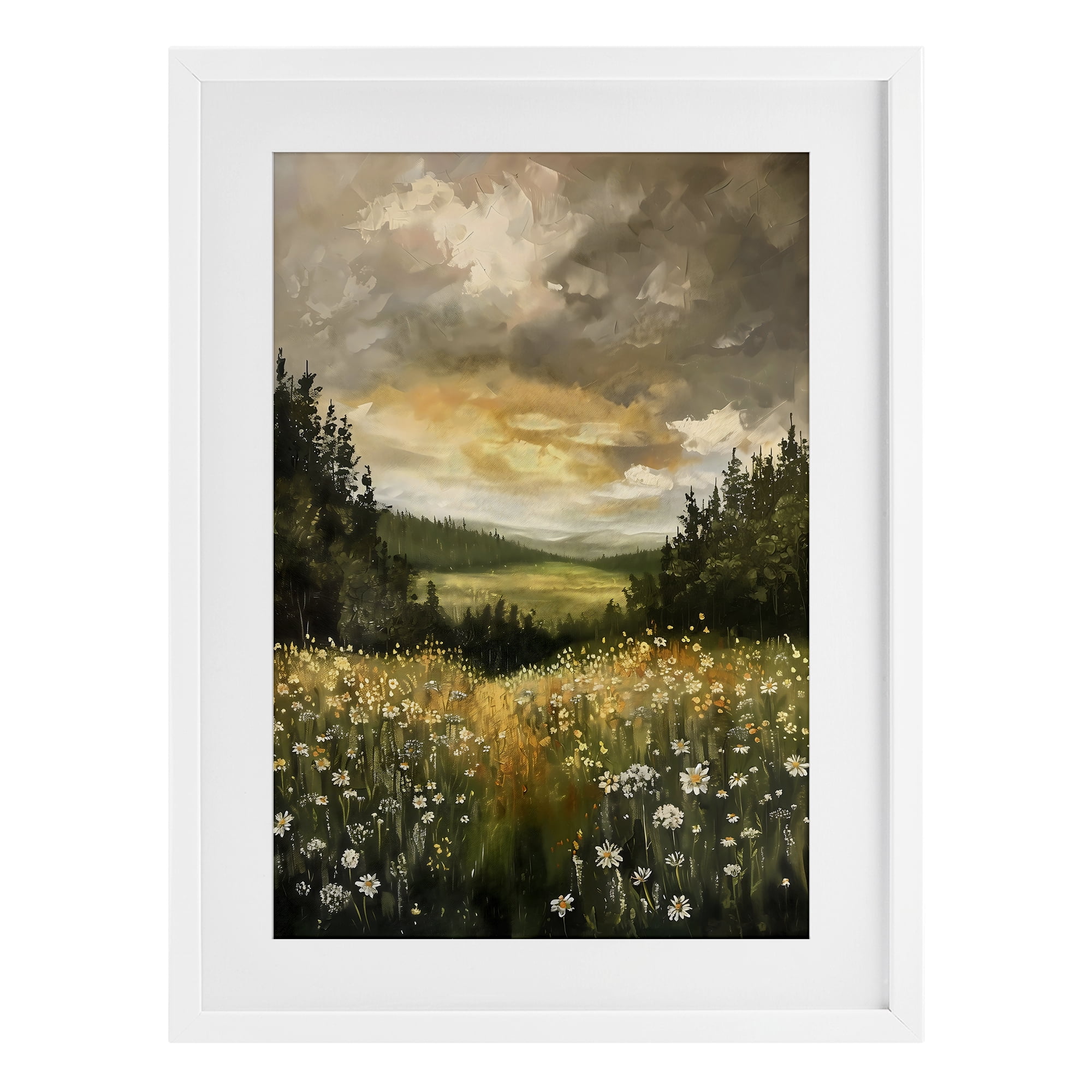 Stupell Industries Clouded Daisy Path White Framed Print Under Glass ...