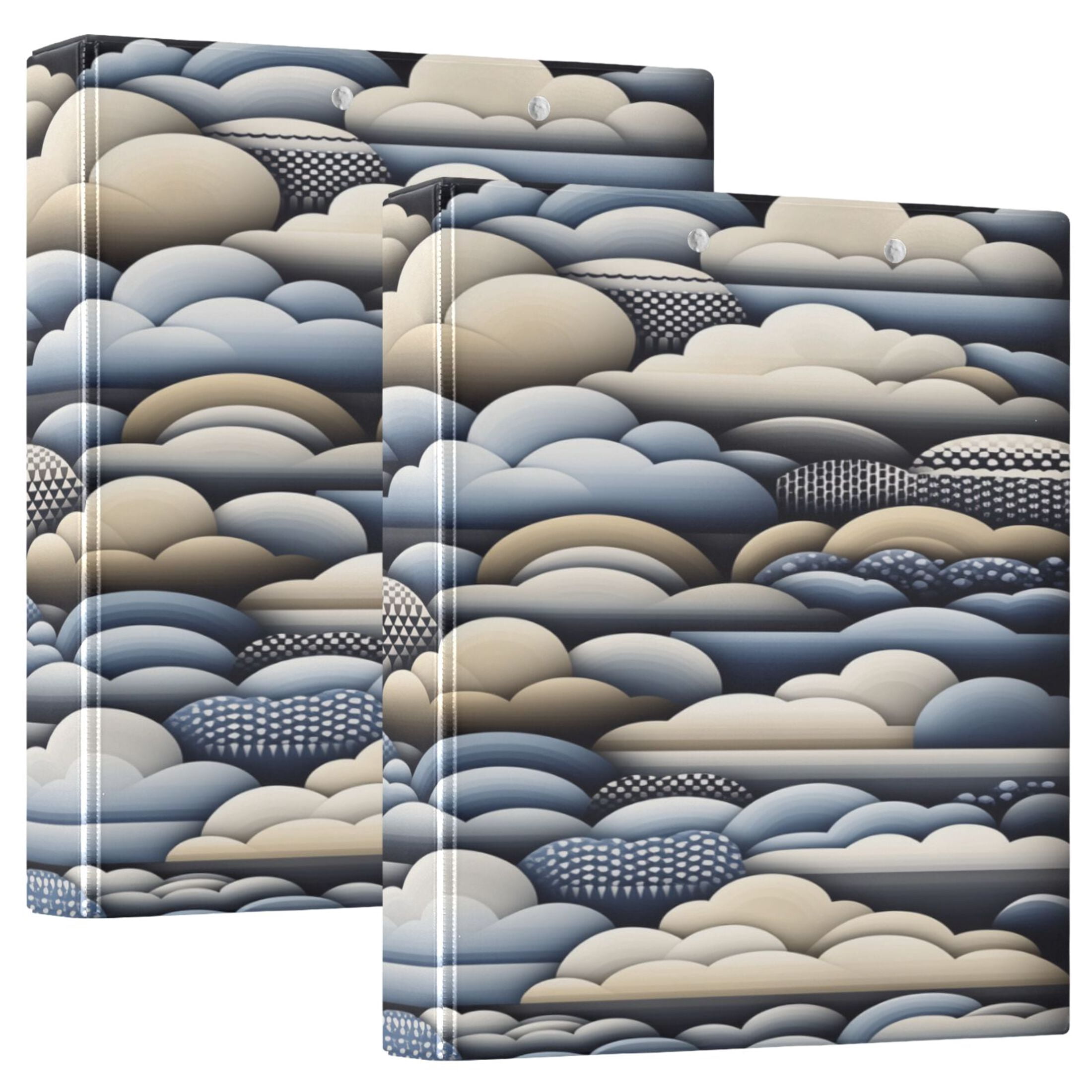 Clouds 12.4x10.6in PVC Round Ring Binder, D-Ring 3-Hole, Metal Clip ...