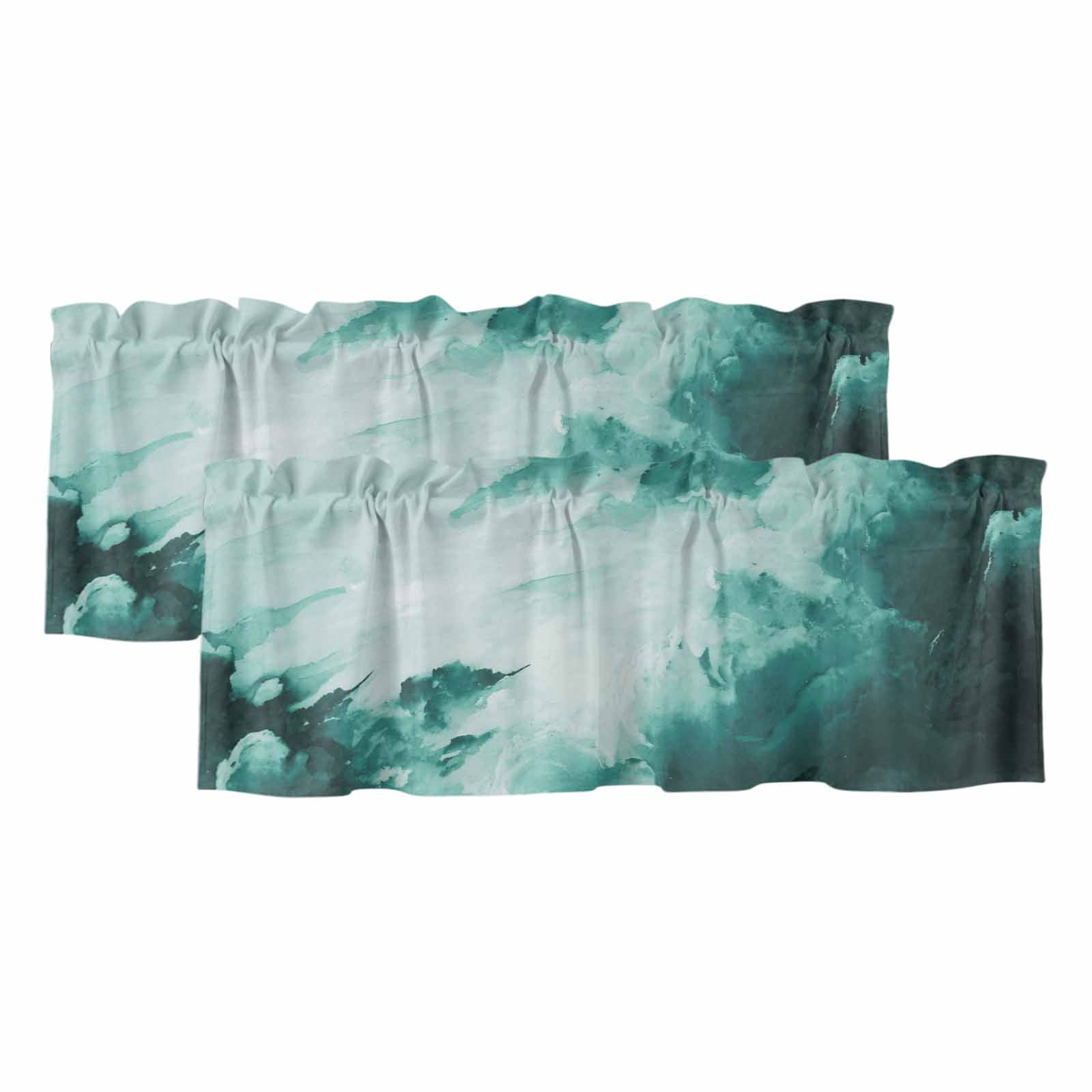 Clouds 2 Panels Kitchen Valance, Abstract Gradient Green Clouds Sky ...