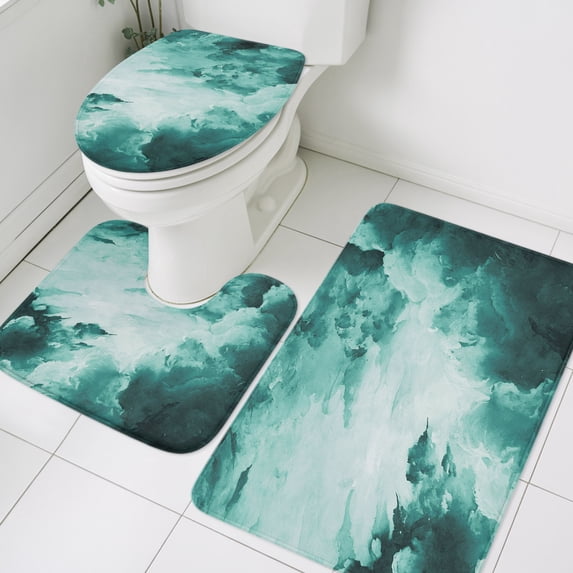Clouds Bathroom Rugs Set Abstract Gradient Green Clouds Sky Non Slip ...