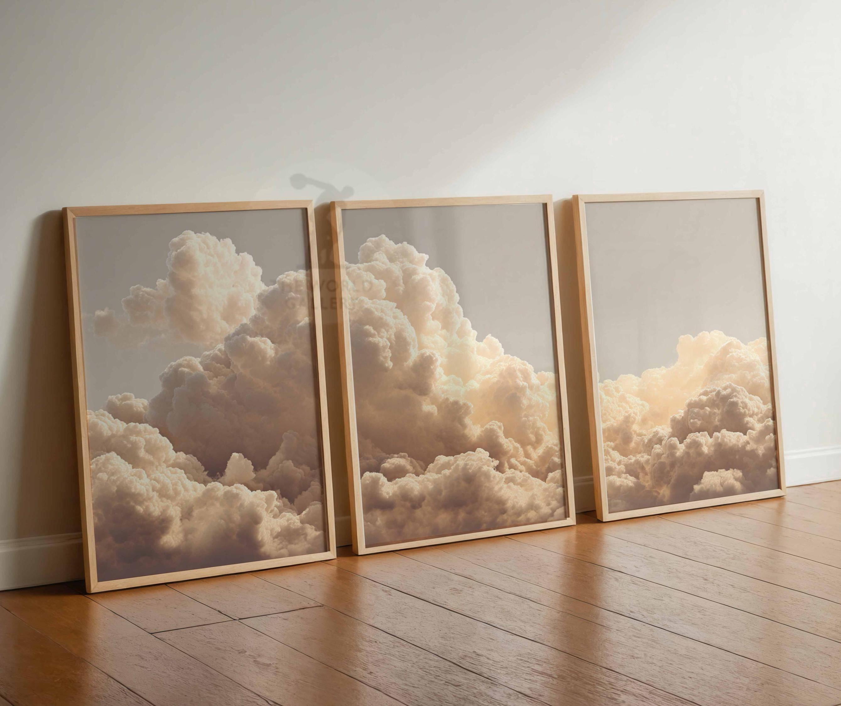 Clouds Bedroom Wall Art Prints White Clouds Beige Sky Posters Vintage ...