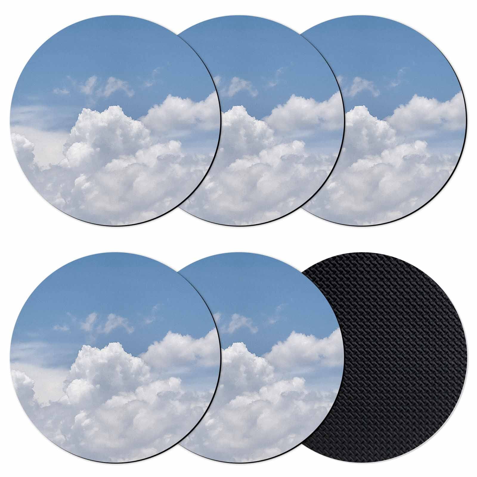 Clouds Coasters Set of 6, Blue White Sky Natural Landscape Absorbent ...