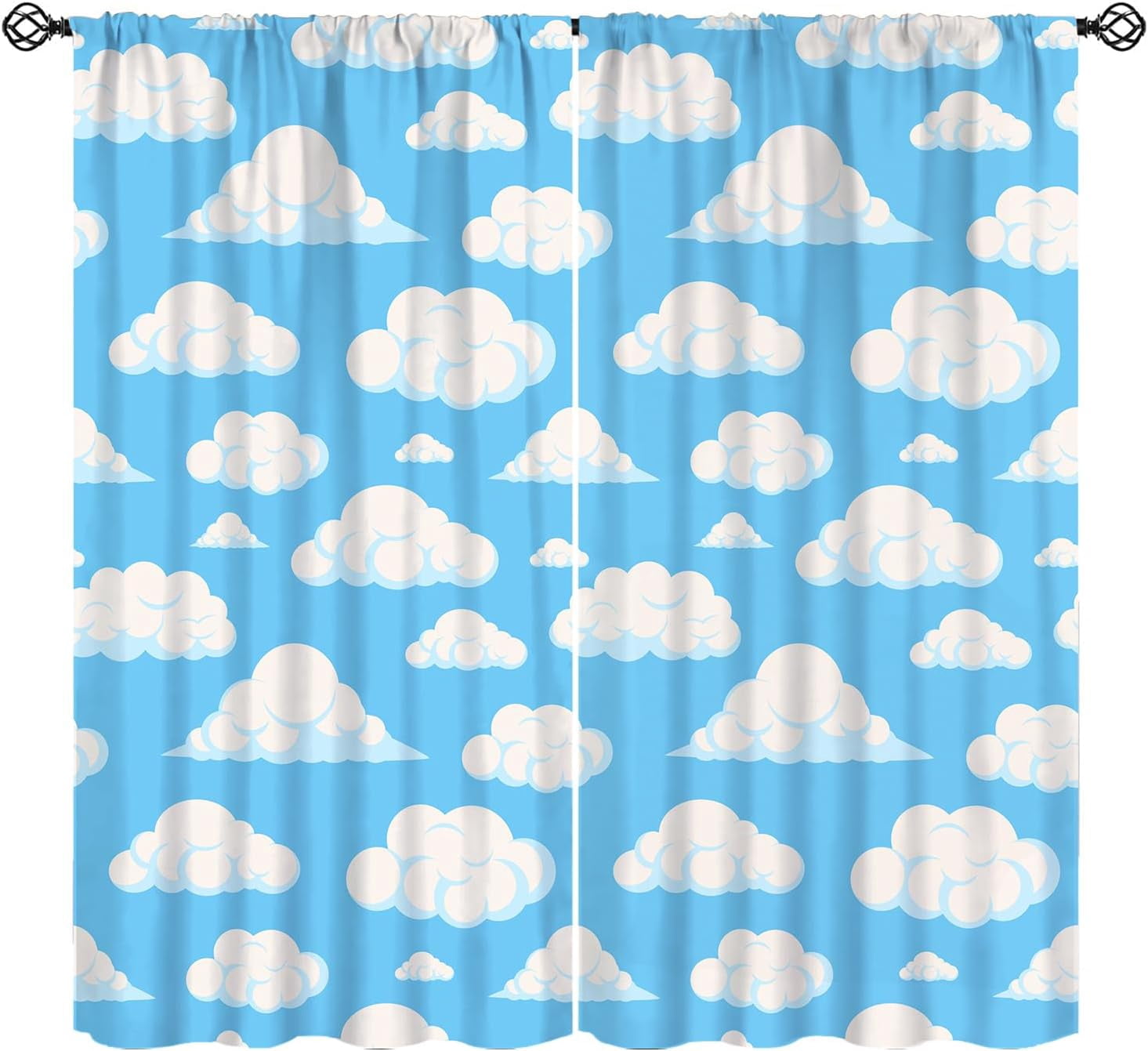 Clouds Curtains, Blue Sky White Cloud Pattern Window Treatments, Rod ...