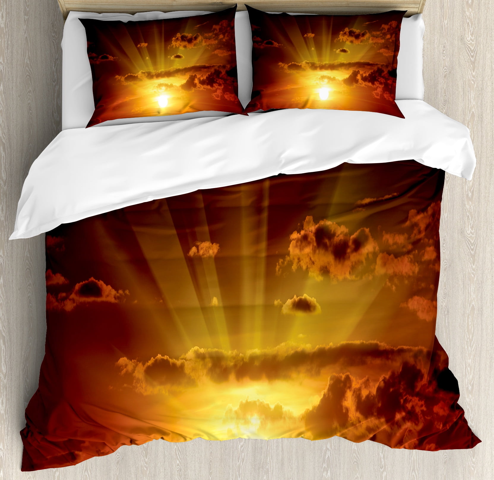 Clouds Duvet Cover Set, Dramatic Burning Sunset in the Sky Daily ...