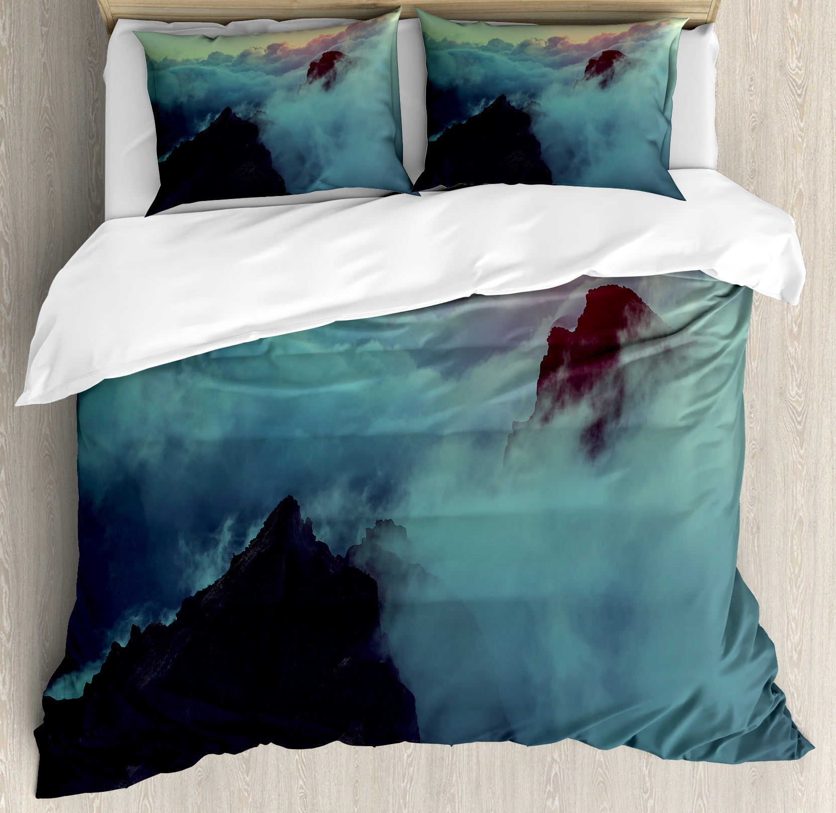 Clouds Duvet Cover Set, Hills in the Large Cumulus Clouds View ...