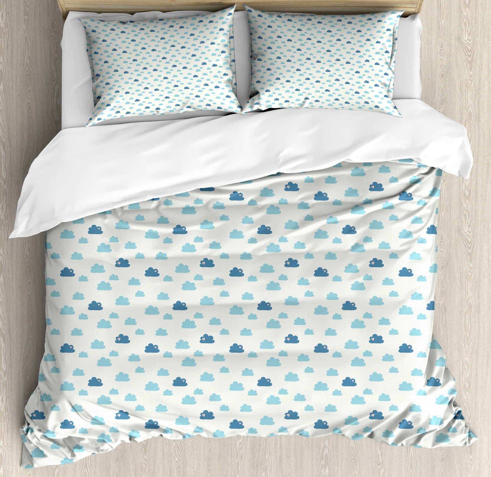 Clouds Duvet Cover Set, Repetitive Hearts Polka Dots Cumulus Simplistic ...