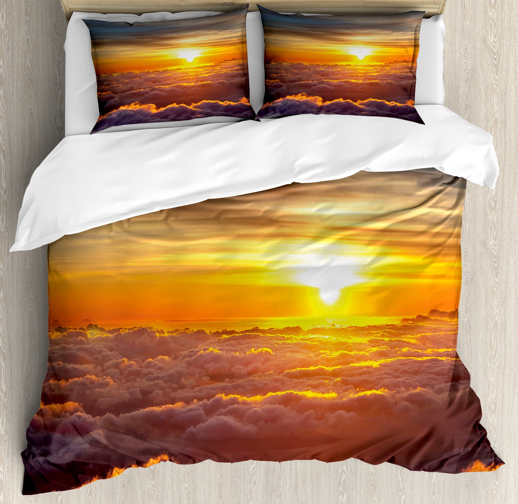 Clouds Duvet Cover Set, Sunset Scenery over the Clouds Imaginary Secret ...