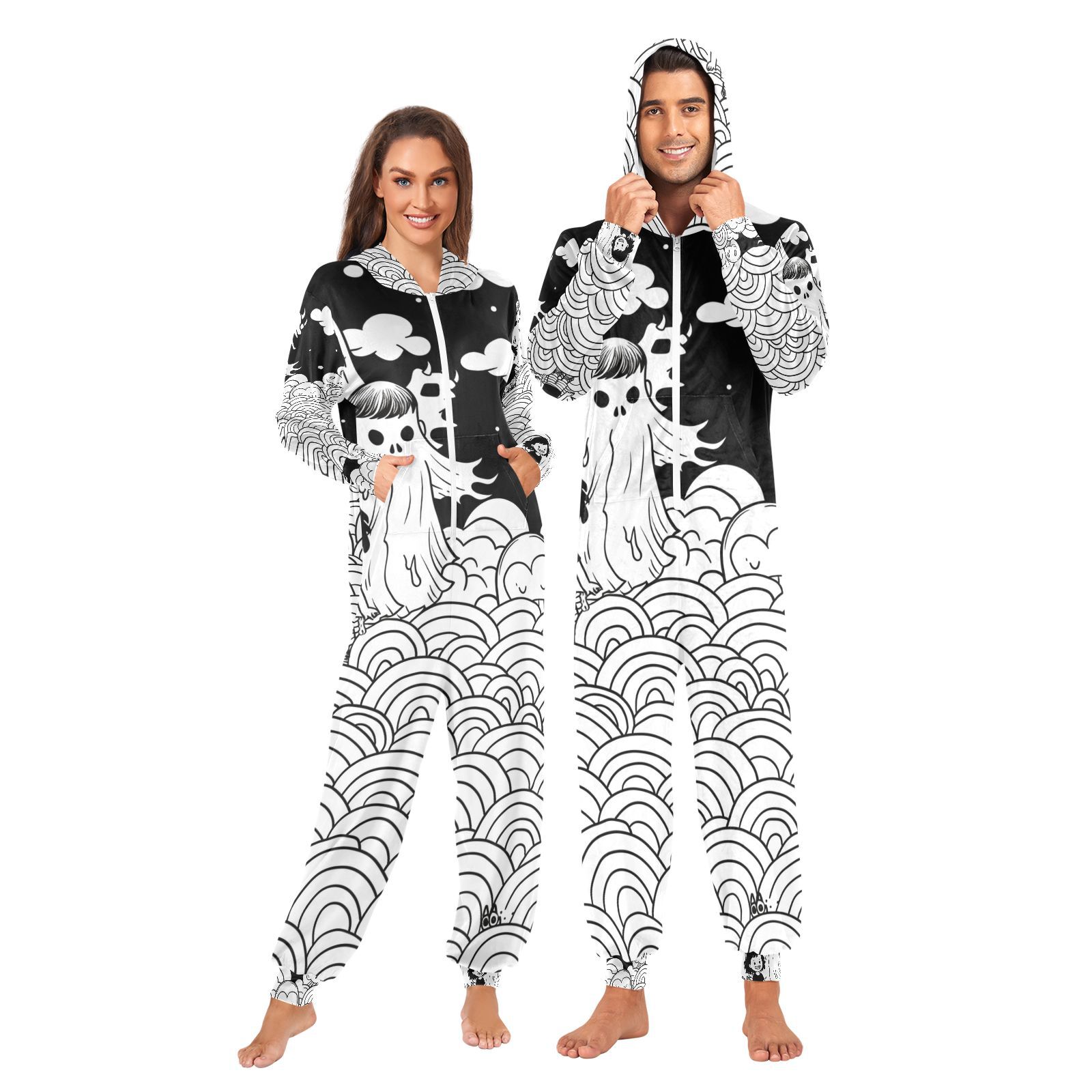 Clouds Gost Adult Onesie Pajamas Slim Fit Christmas One Piece Suit Pjs ...