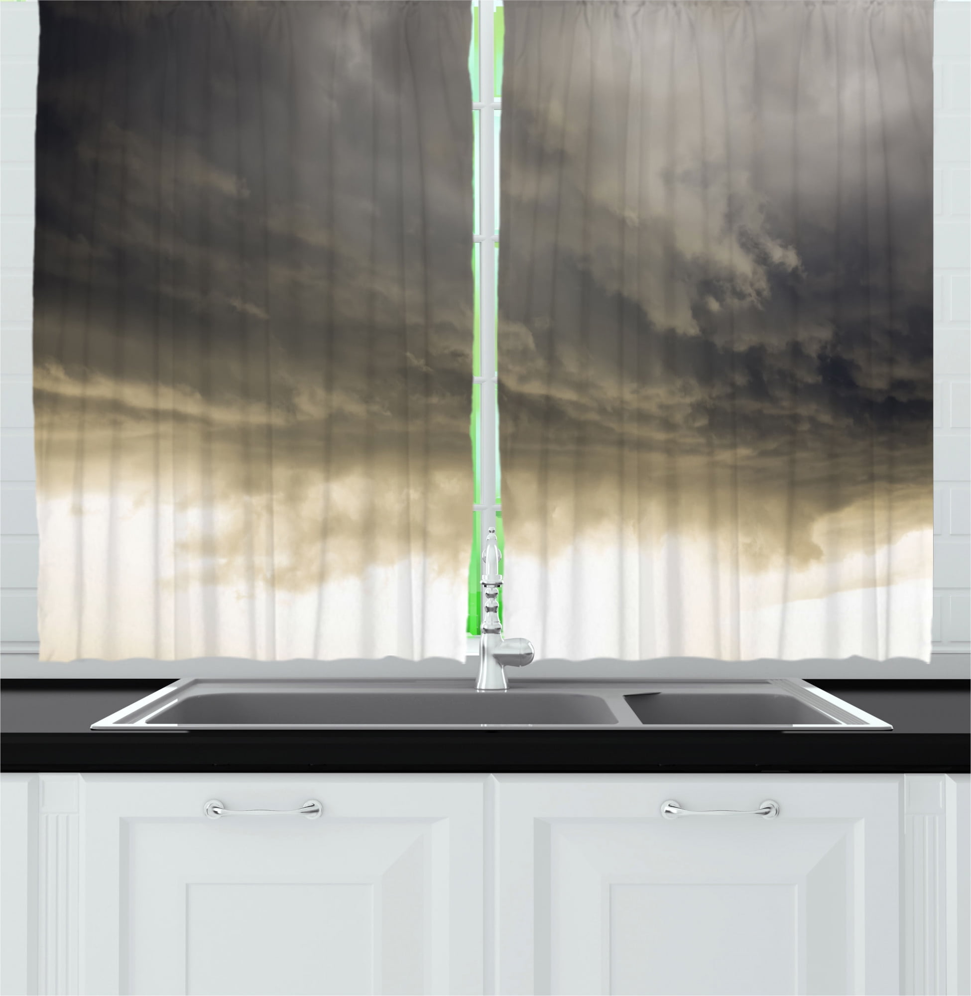 Clouds Kitchen Curtains, Heavy Storm Clouds in Dark Sky Hurricane ...