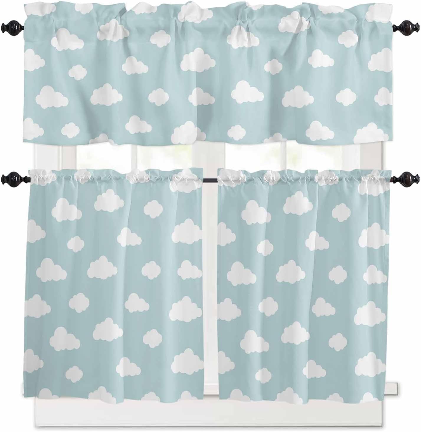 Clouds Kitchen Curtains and Valances Set, Blue Sky Rod Pocket Window ...