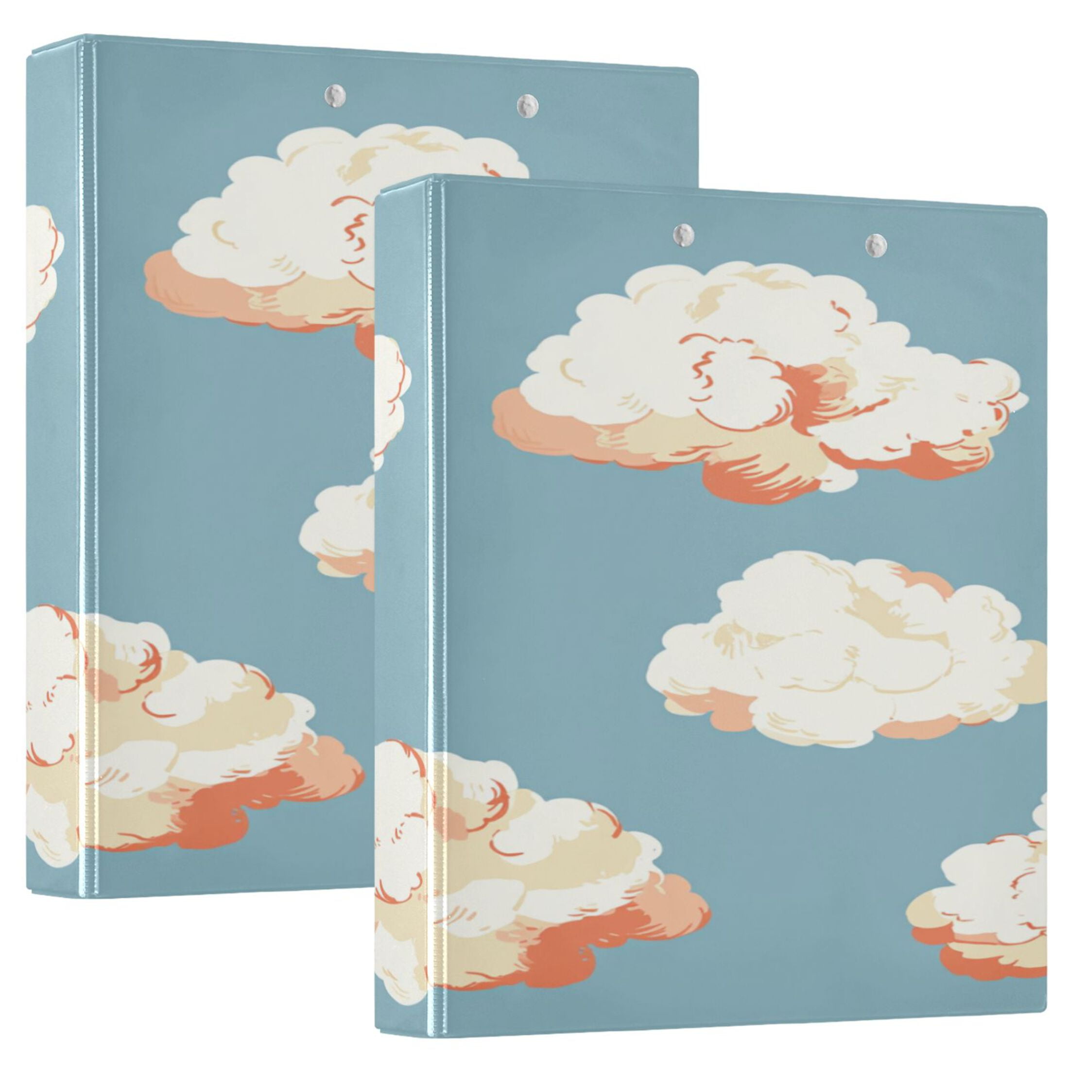 Clouds Pattern 12.4x10.6in PVC Round Ring Binder, D-Ring 3-Hole, Metal ...