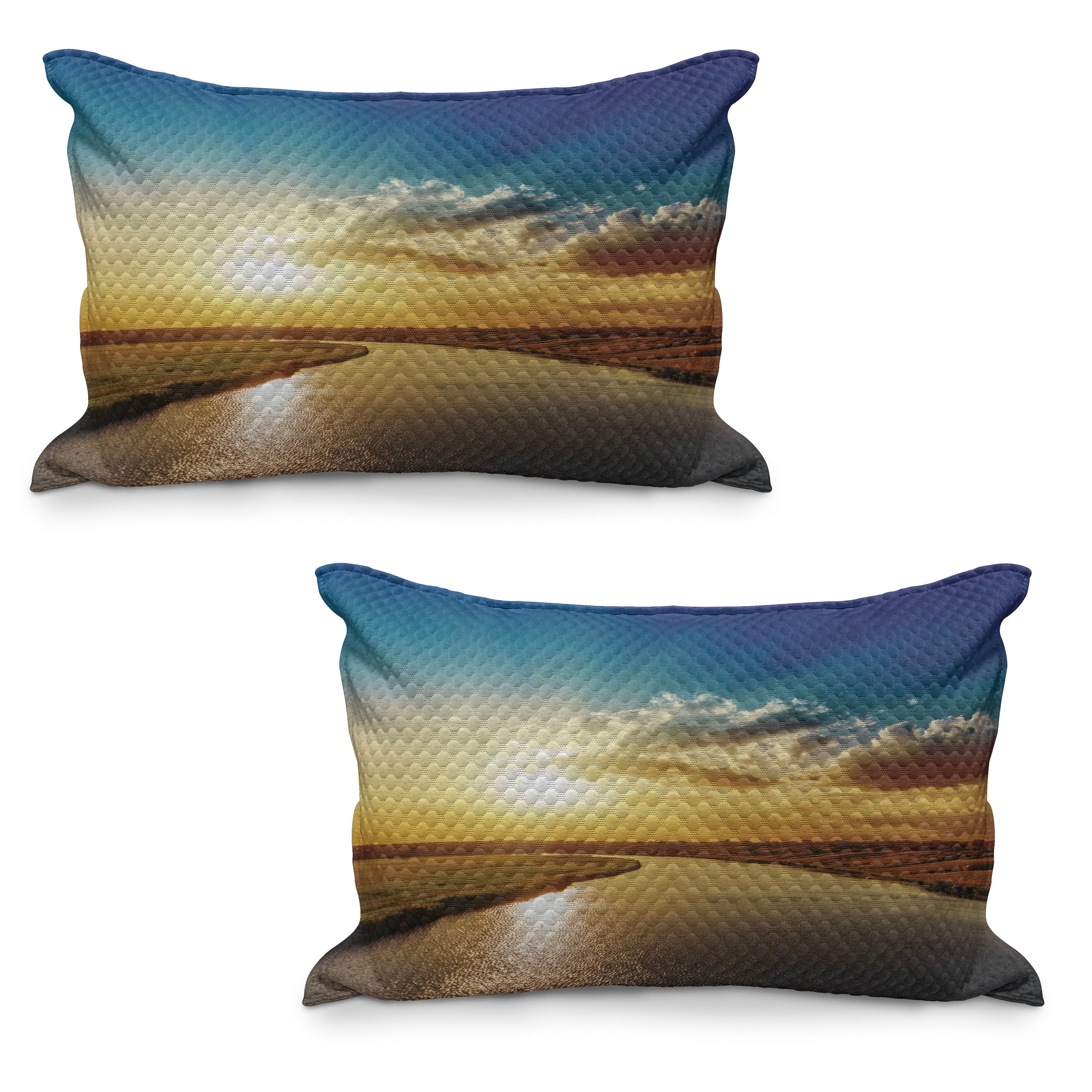 Clouds Quilted Pillowcover Set of 2, Cool Sunset over River Horizon Landscape Phenomenal ...