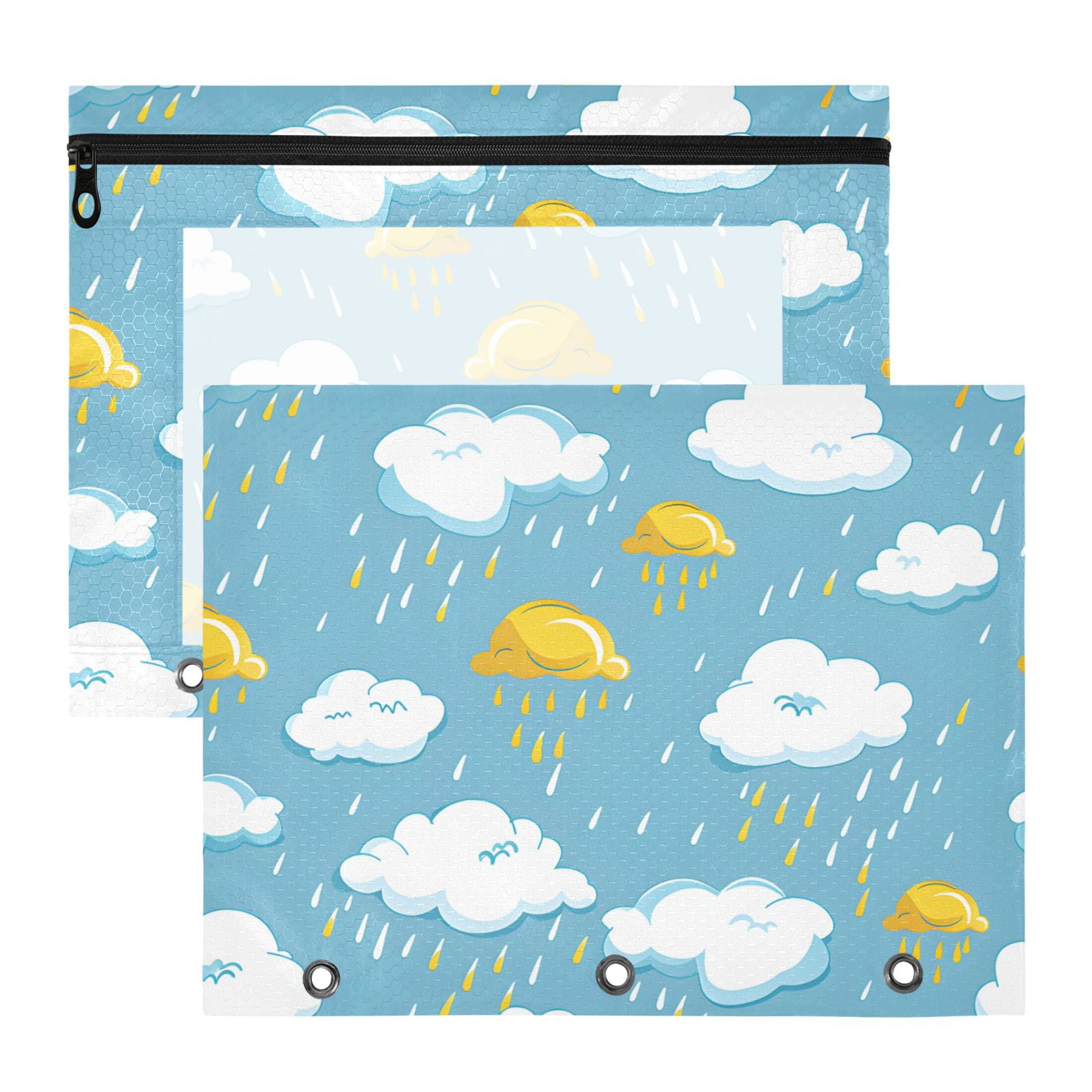 Clouds Raindrops 3-Ring Binder Pouches A4 Size Zipper Pocket File ...
