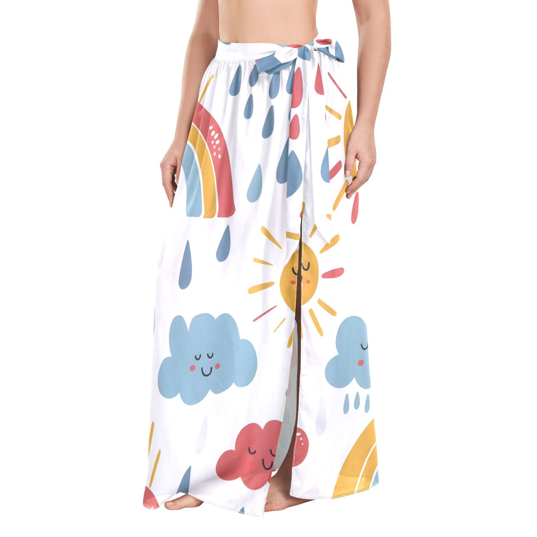 Clouds Raindrops Rainbow Sun Women's Swimwear Cover Ups Strappy Beach ...