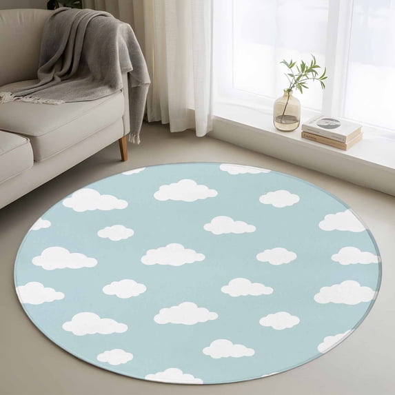 Clouds Round Area Rug 3.3 FT, Non Slip Small Entryway Kitchen Mat ...