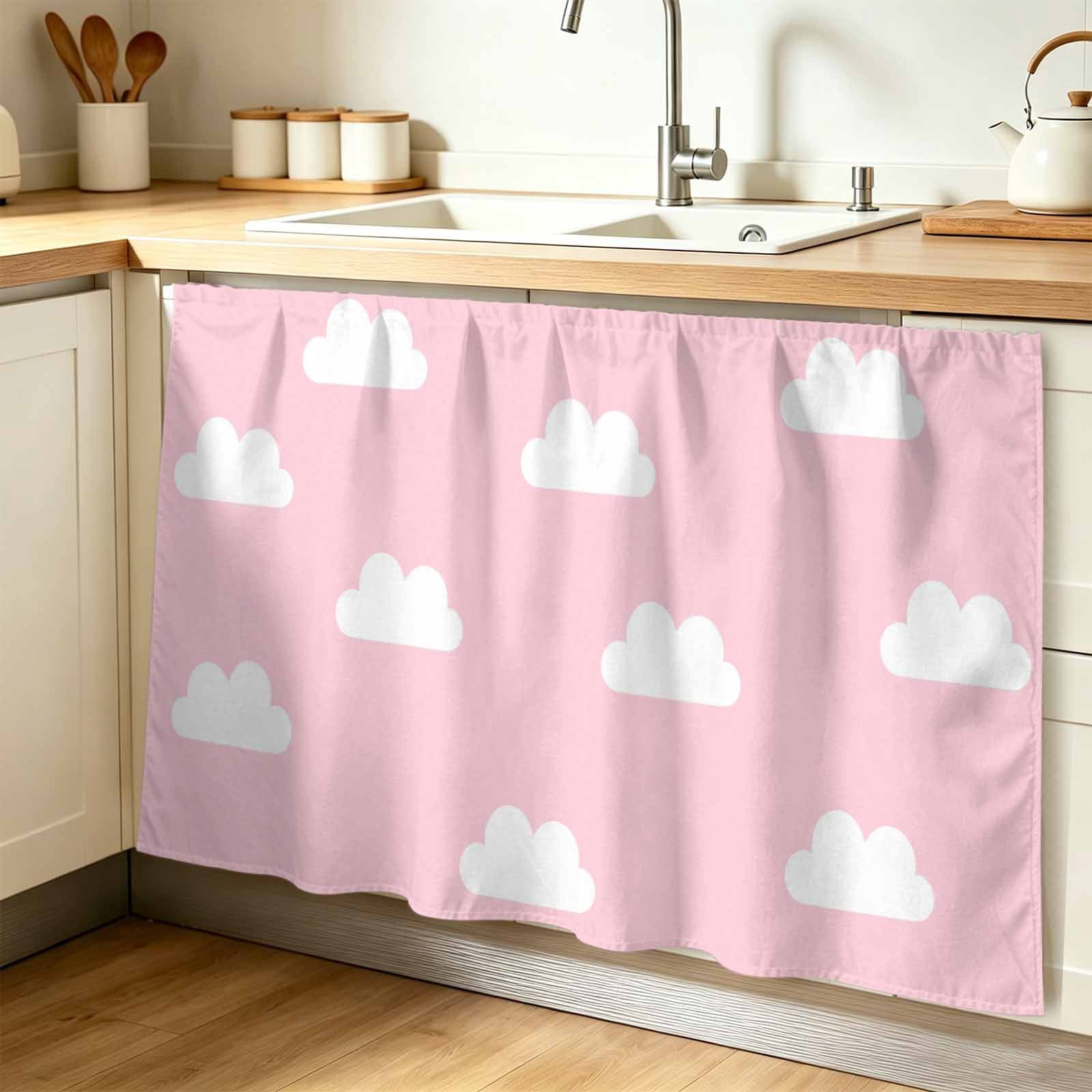 Clouds Sky Cabinet Curtain 28"W x 51"L, Cartoon Pink White Cloud Modern ...