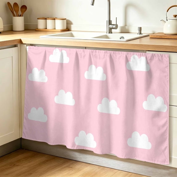 Clouds Sky Cabinet Curtain 28"W x 51"L, Cartoon Pink White Cloud Modern ...