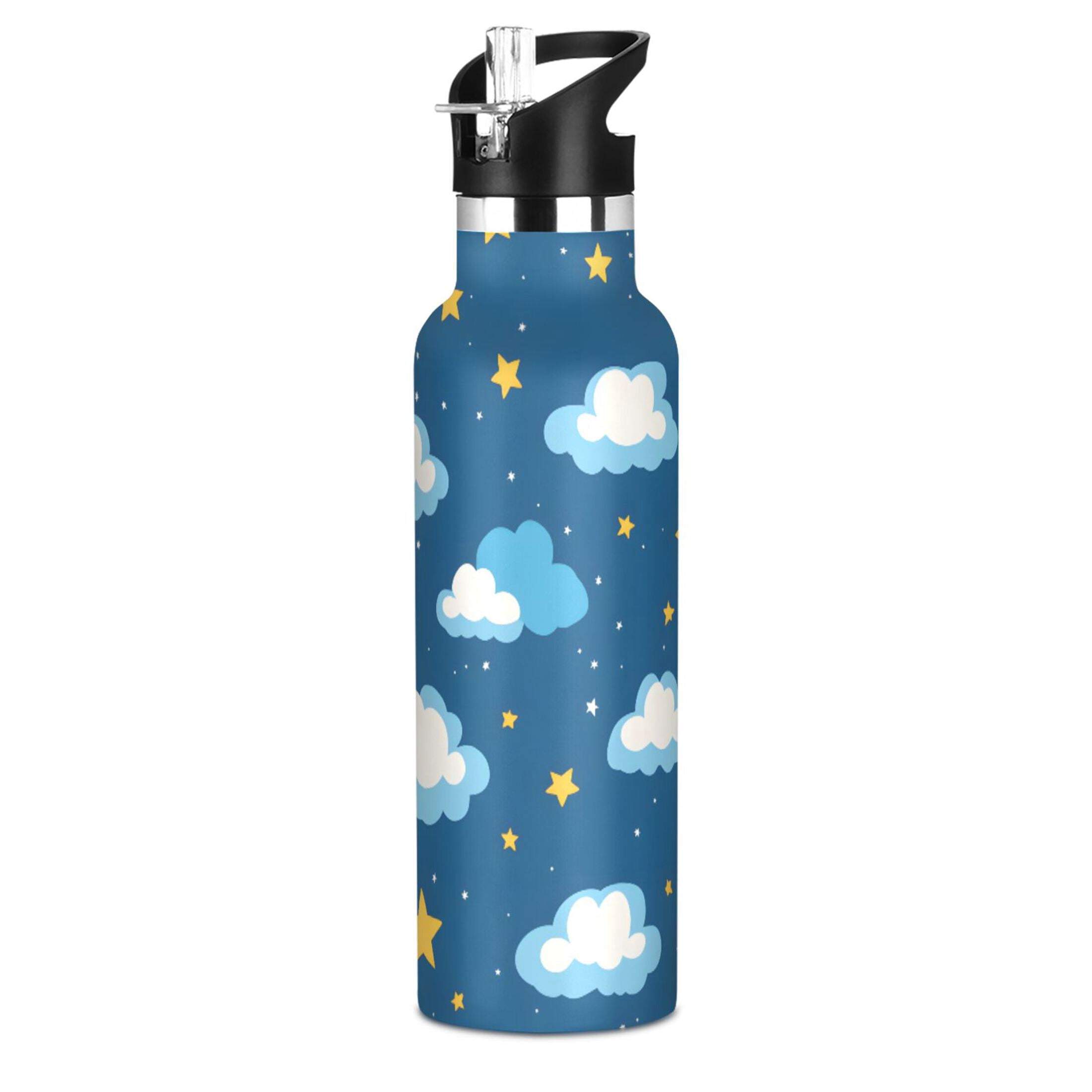 Clouds Star Pattern Sport Water Bottle for Kids Insulated with Straw ...