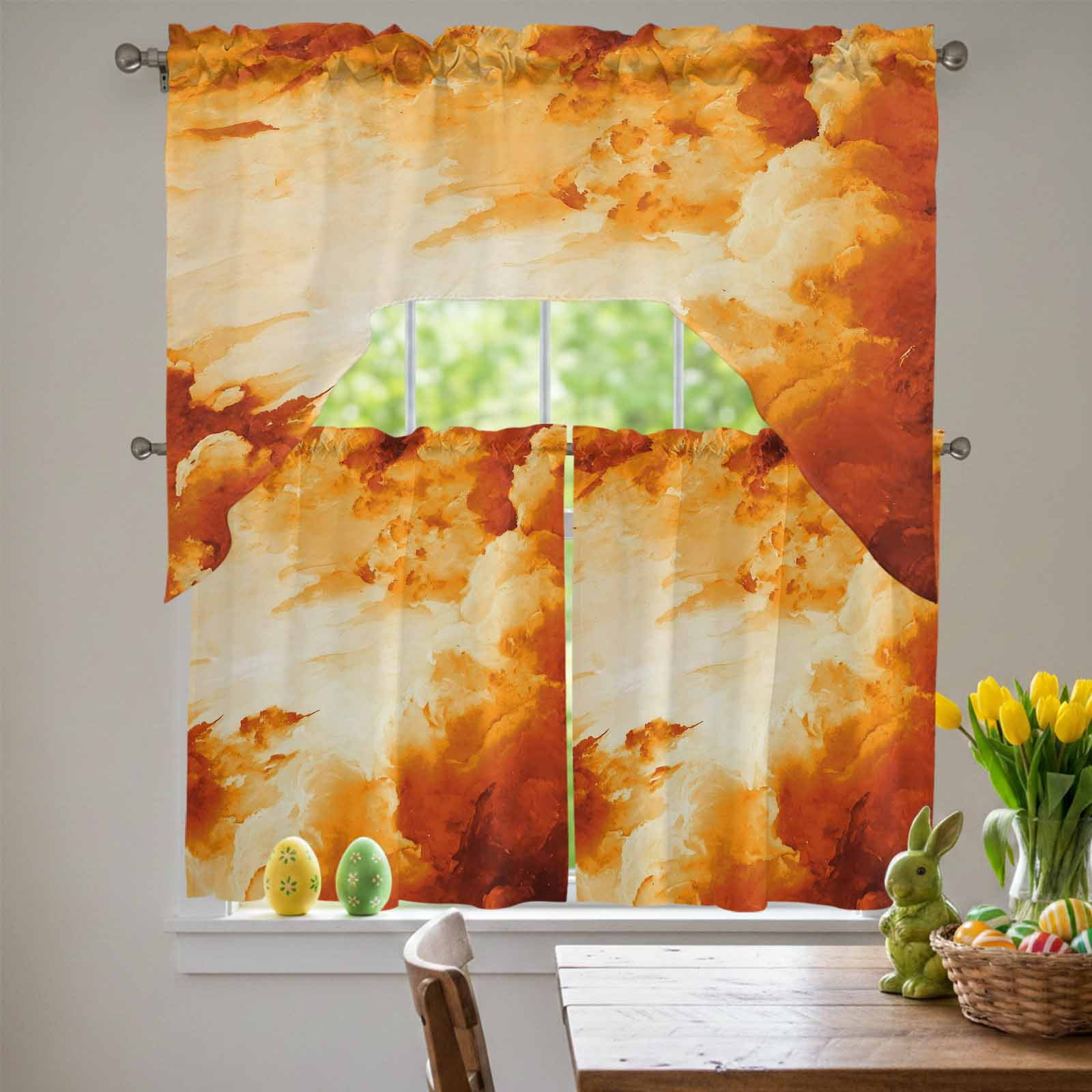 Clouds Swag Curtains Valance & Tier Set, Abstract Gradient Orange ...