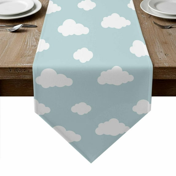 Clouds Table Runner Linen Burlap Table Runner 72 Inches Long Cartoon ...