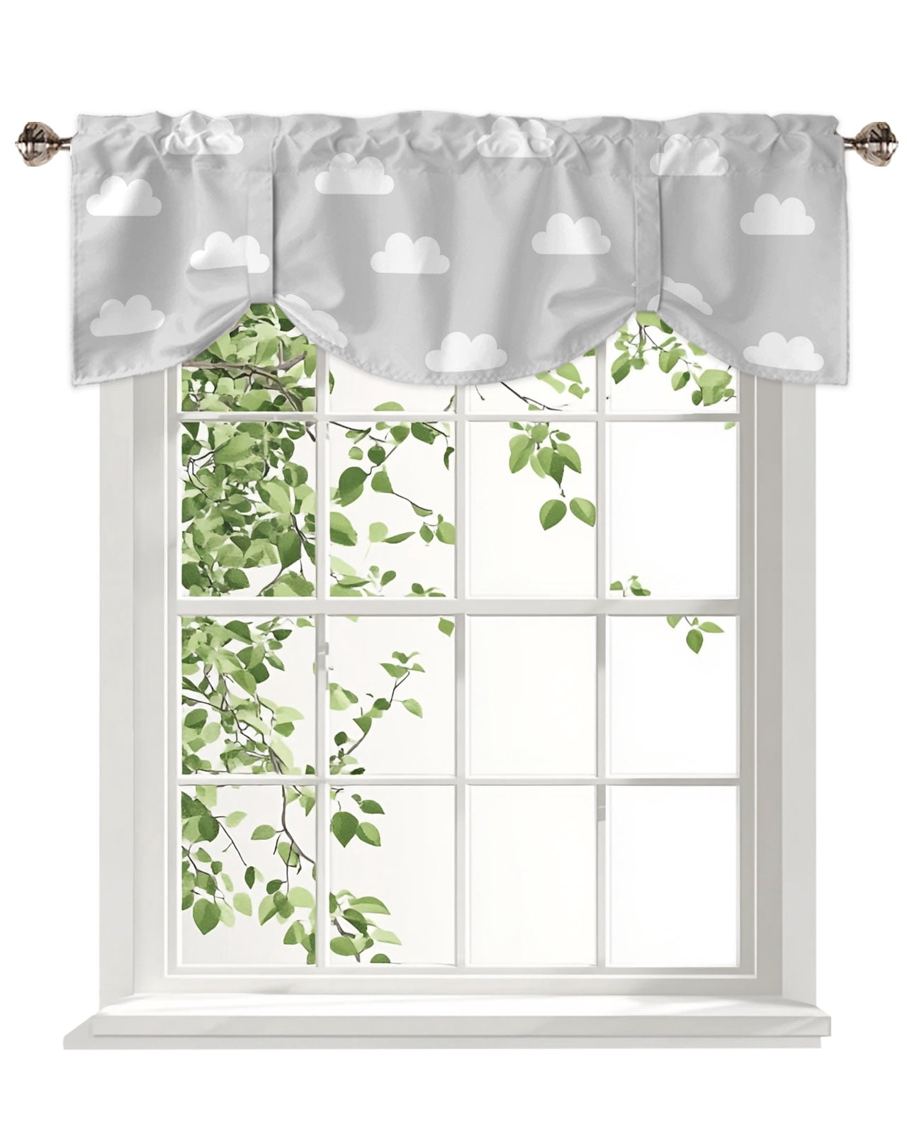 Clouds Tie Up Valances Curtain, Sky Cartoon Cool Gray Adjustable Rod ...