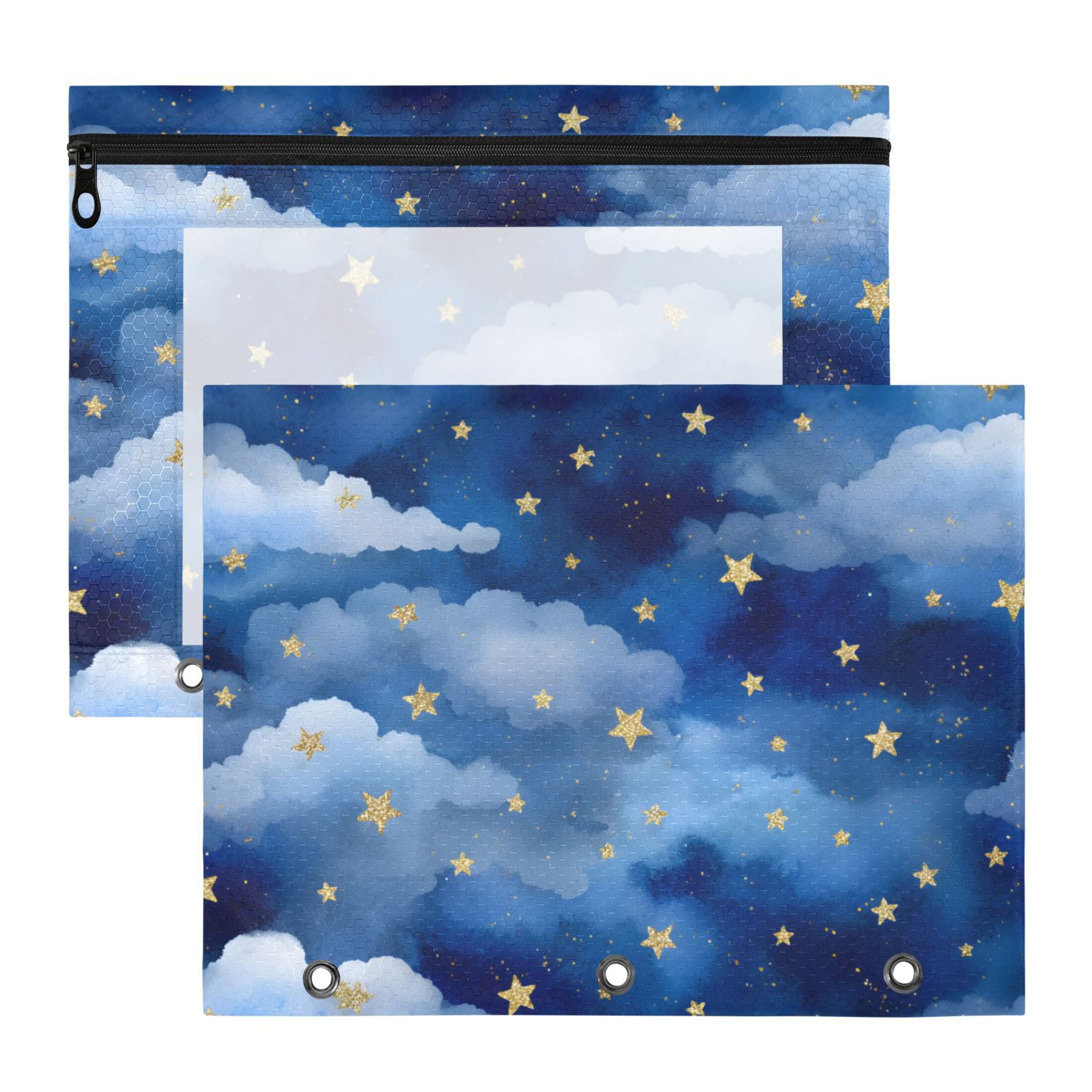 Clouds at Night Stars Watercolor 3-Ring Binder Pouches A4 Size Zipper ...