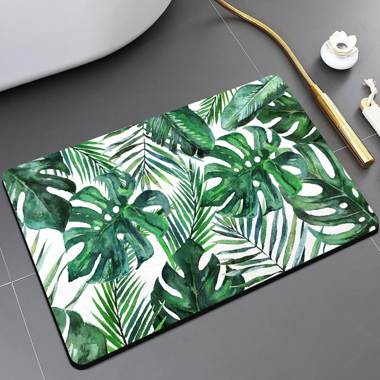 Cloudsfeel Green Palm Bath Mat Rug,Non-Slip Super Absorbent Bath Mat ...