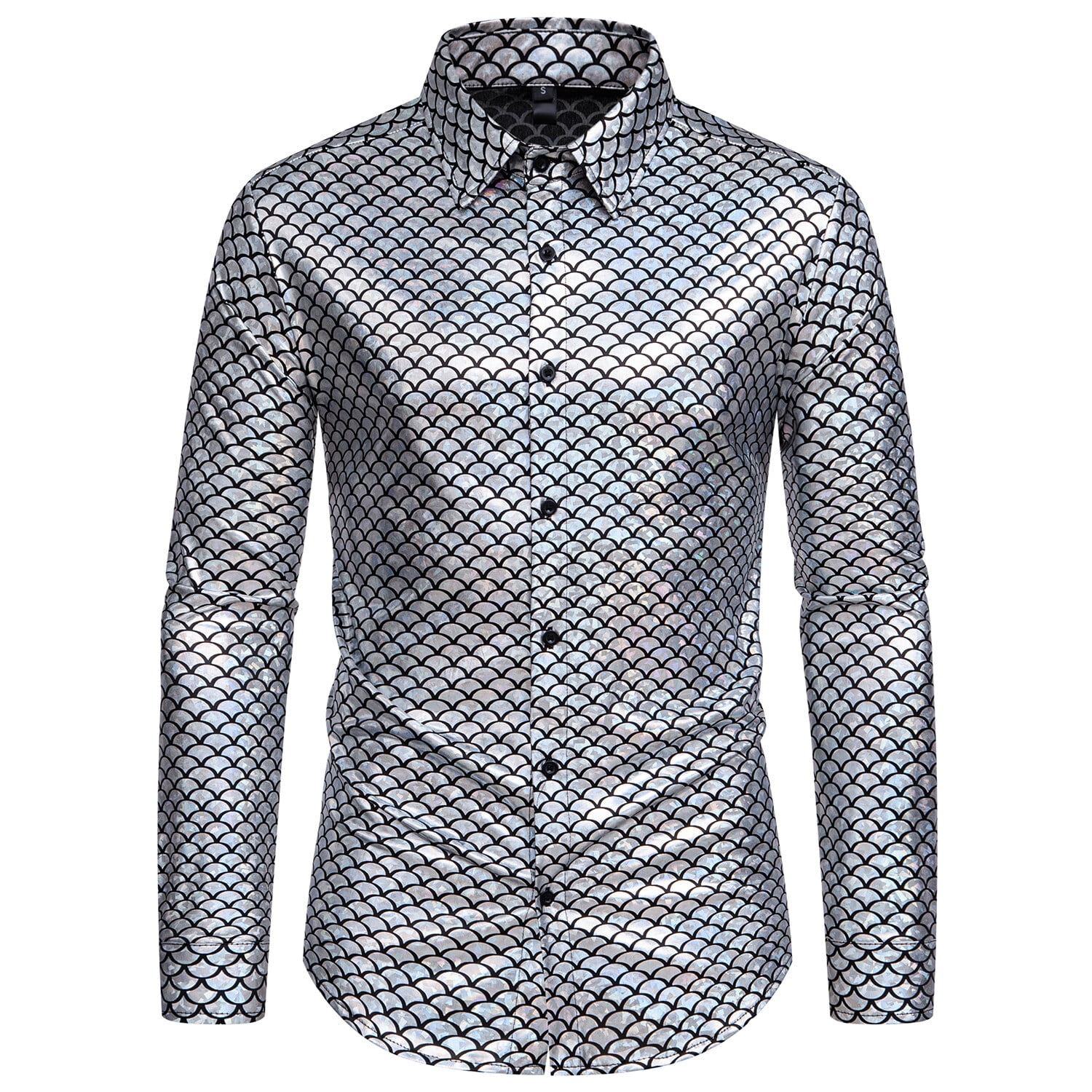 Cloudstyle Men Long Sleeve Shirt Fish Scale Pattern Party Fashion ...