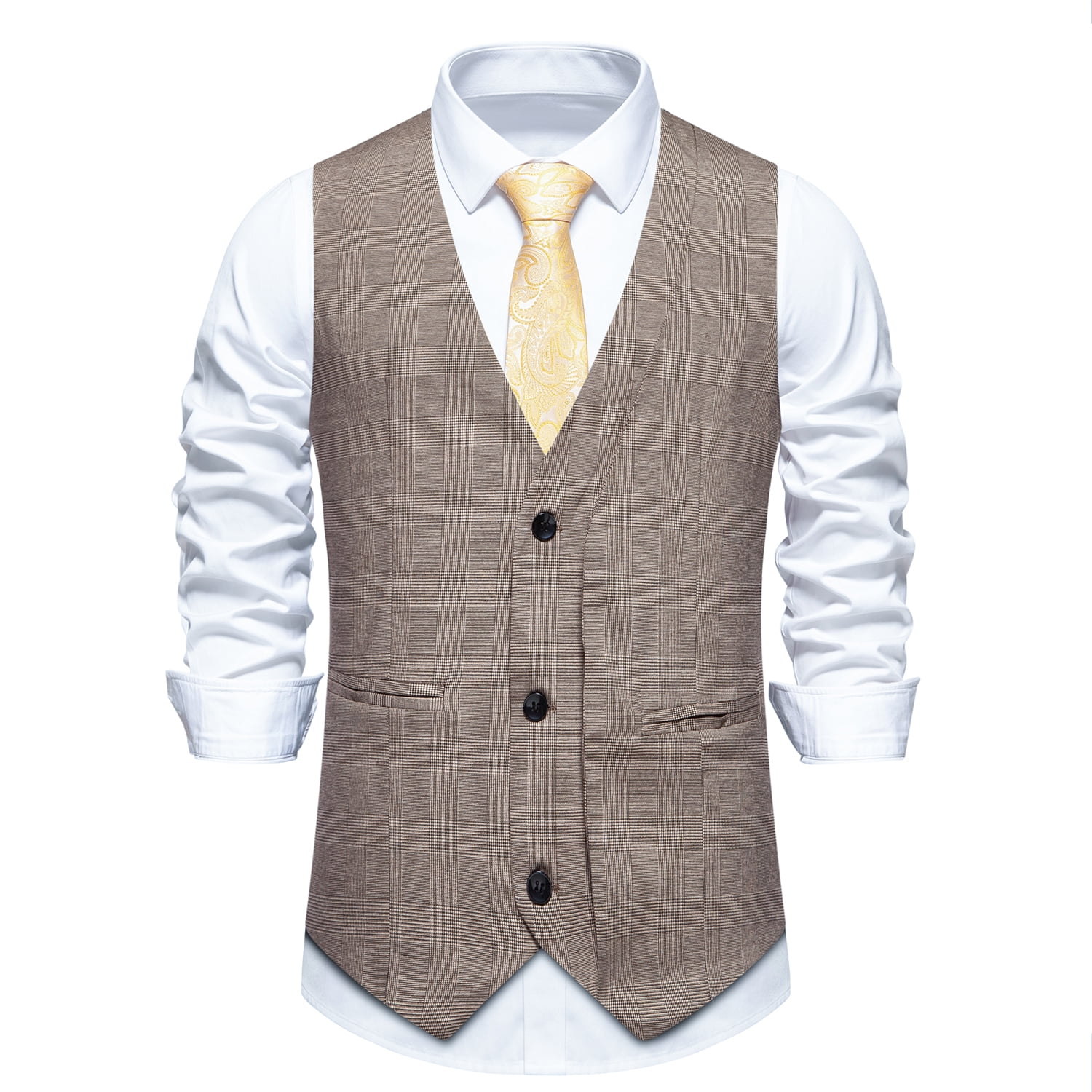 Cloudstyle Men Vest V Neck Single Breasted Two Pockets Check Pattern ...