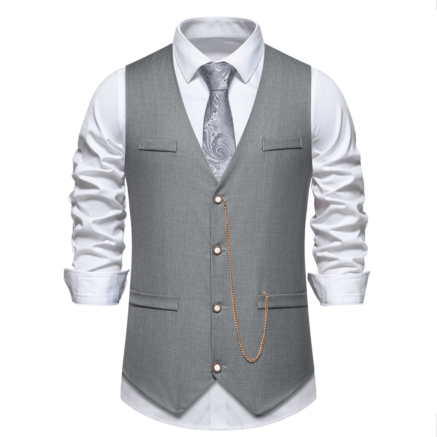 Cloudstyle Men Vest V-neck Single-breasted Chain Double Chest Pockets ...