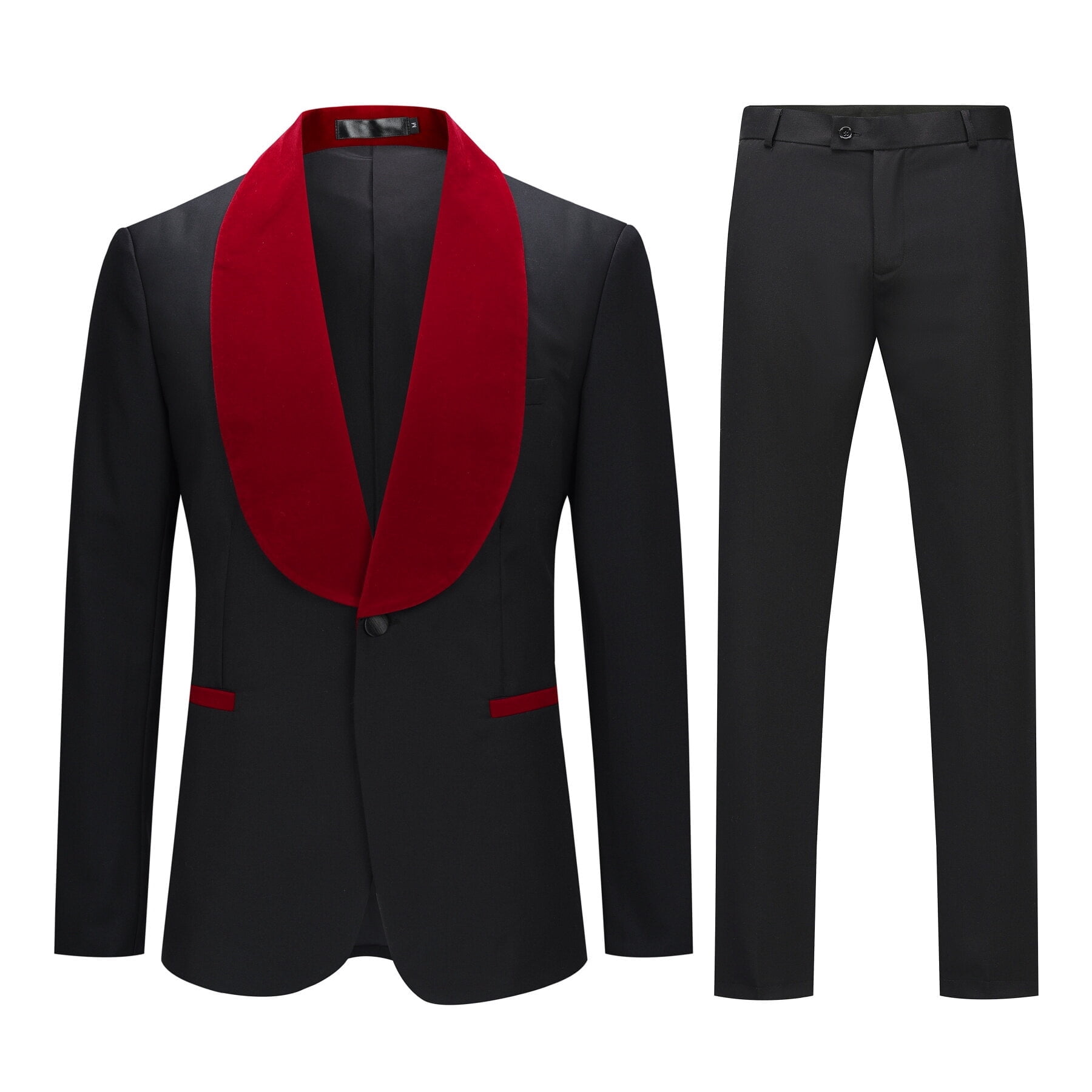 Cloudstyle Men's 2-piece Suits Velvet Shawl Lapel 1 Button Solid Slim ...