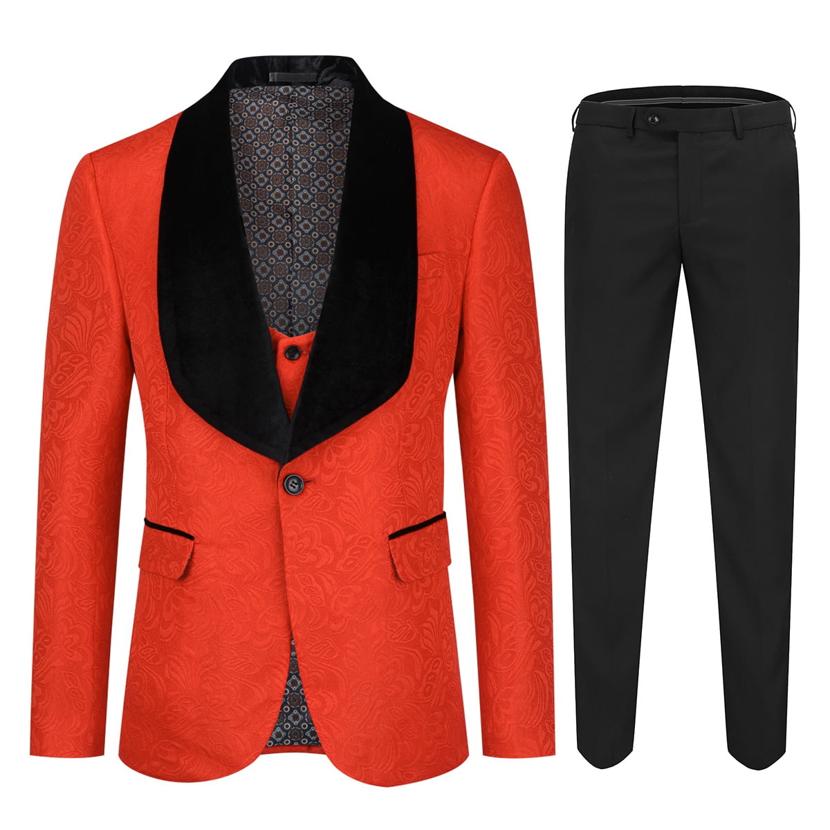 Cloudstyle Men's Butterfly Print Contrast 3-Piece Slim Fit Suit Set ...