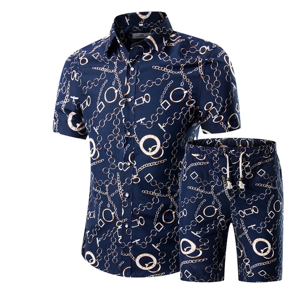 Cloudstyle Men's Print Matching Set (Short Sleeve Shirt + Shorts ...