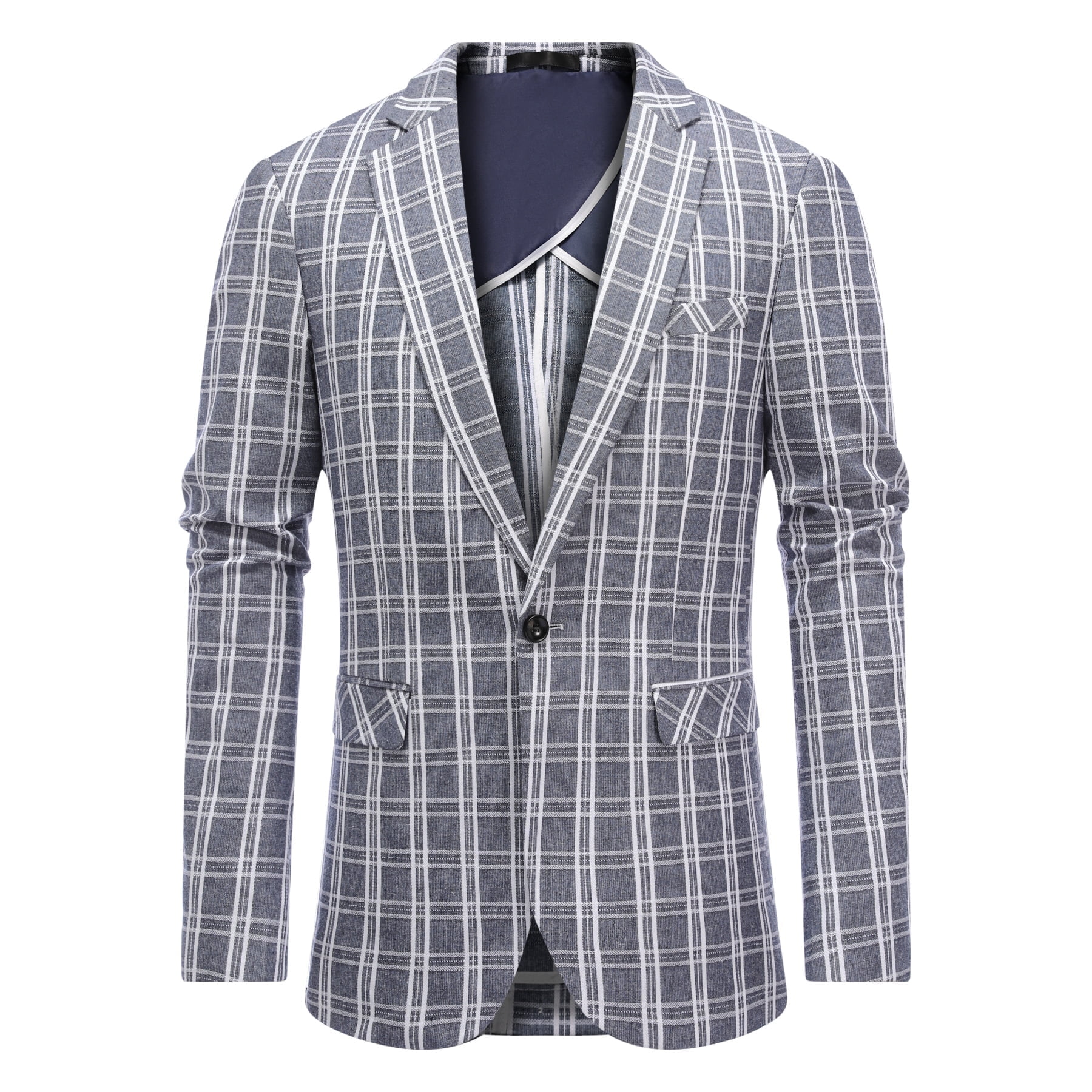 Cloudstyle Men's Lightweight Checkered Blazer - Notch Lapel Single ...