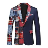 Cloudstyle Men's Patchwork Printed Notch Lapel Single-Breasted One ...