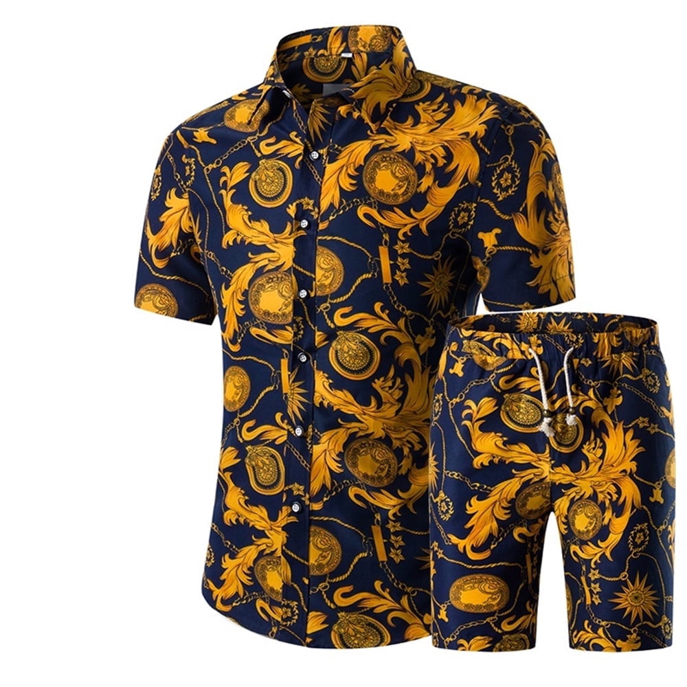 Cloudstyle Men's Print Matching Set (Short Sleeve Shirt + Shorts ...