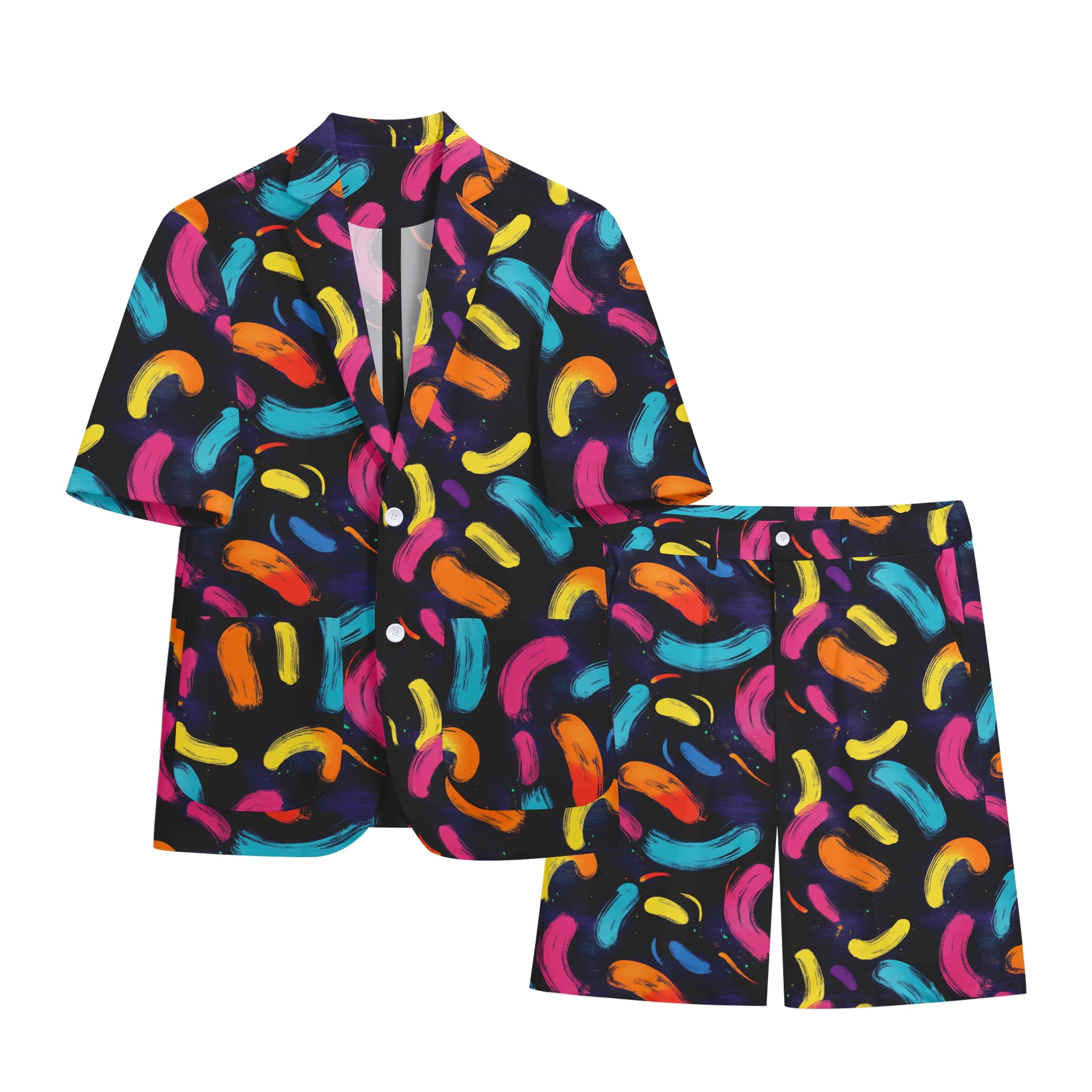 Cloudstyle Men's Printed Two-Button Short-Sleeve Suit Set - Walmart.com