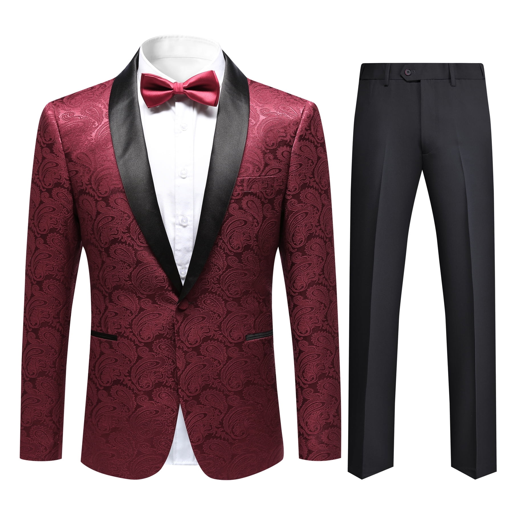 Cloudstyle Men's Shawl Collar Jacquard One-Button Open-Back Suit Set ...